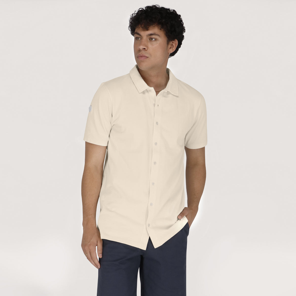 Button up golf shirt - Organic cotton Ecru | Nine Of Clubs